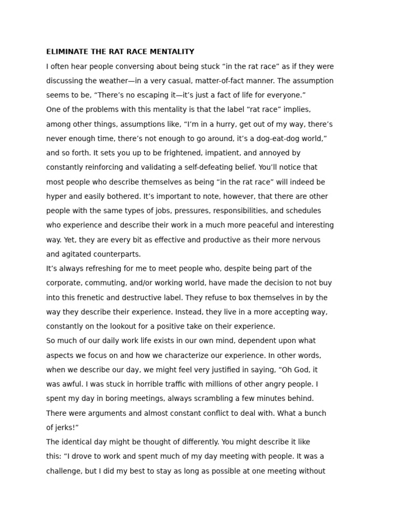 ELIMINATE THE RAT RACE MENTALITY | PDF | Thought