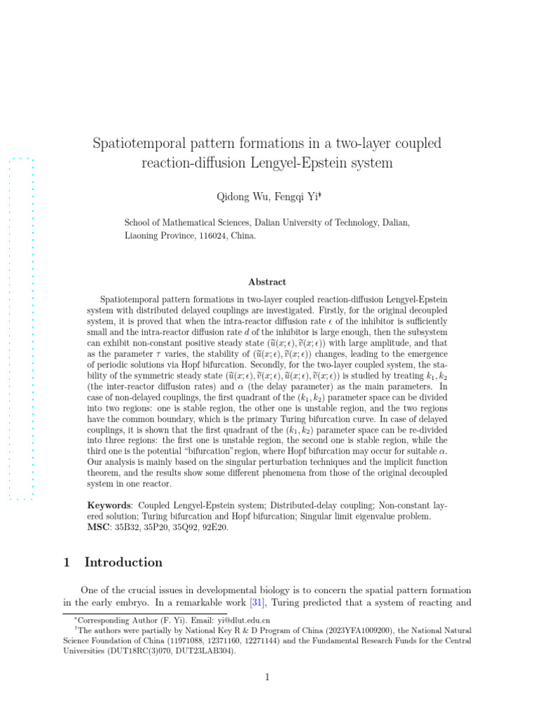 Spatiotemporal pattern formations in a two-layer coupled reaction-diffusion Lengyel-Epstein ...