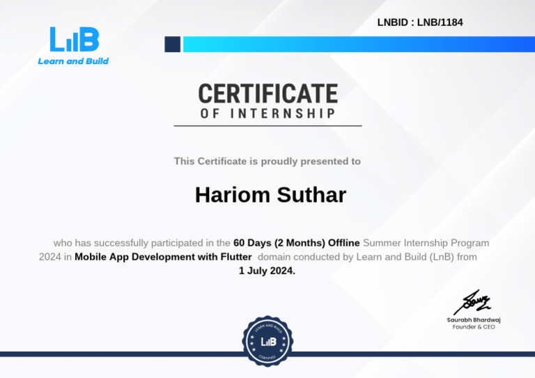 Flutter Internship Certificate | PDF