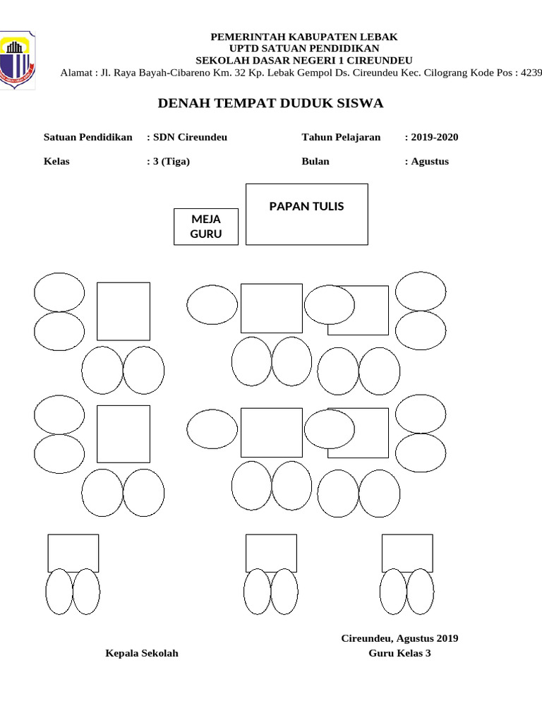 Denah Tempat Duduk Kelas 4 SDN Cireundeu | PDF