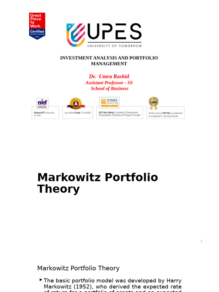 Markowitz Model | PDF | Modern Portfolio Theory | Investing