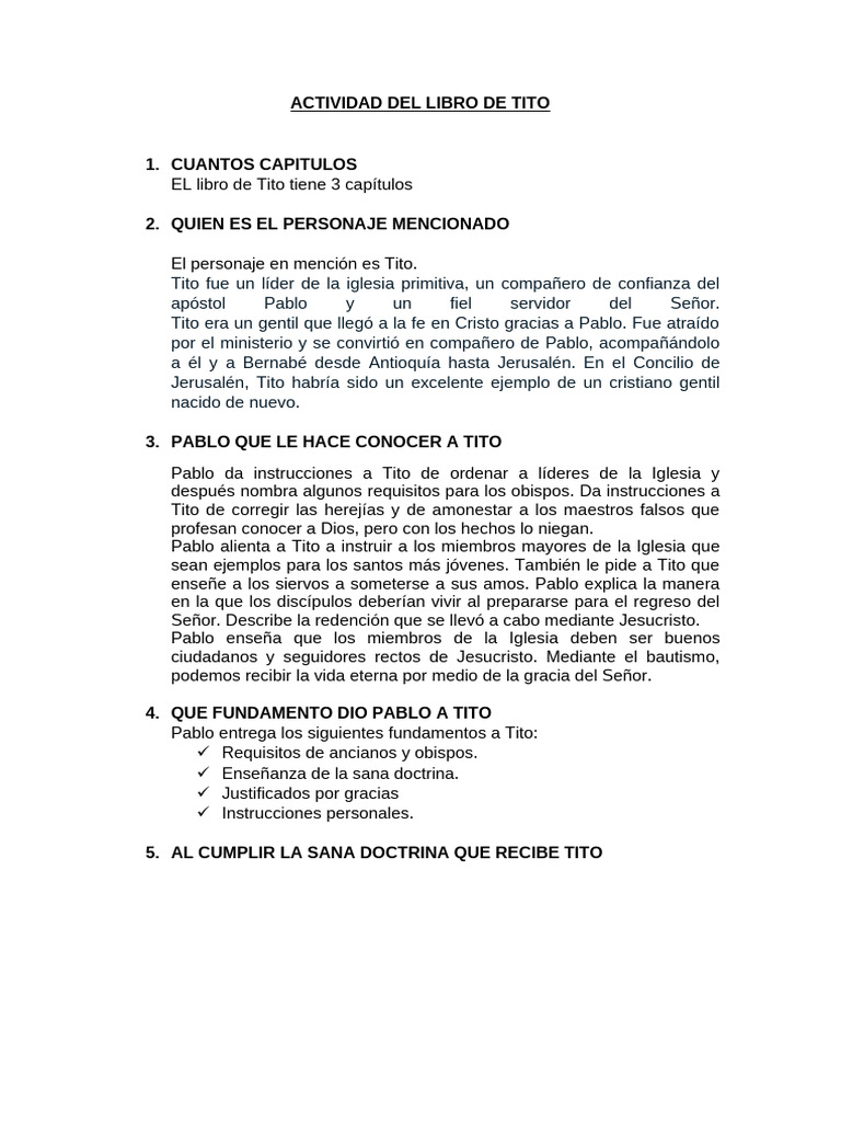 Actividad Del Libro de Tito | PDF