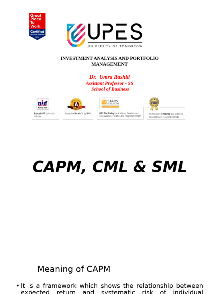 Unit-5 - CAPM, CML & SML | PDF | Capital Asset Pricing Model | Investing