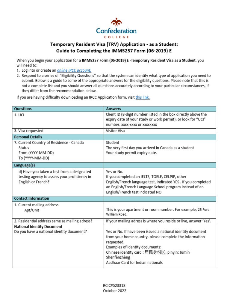 Guide To Completing The IMM 5257 Form - TRV As A Student | PDF | Travel ...