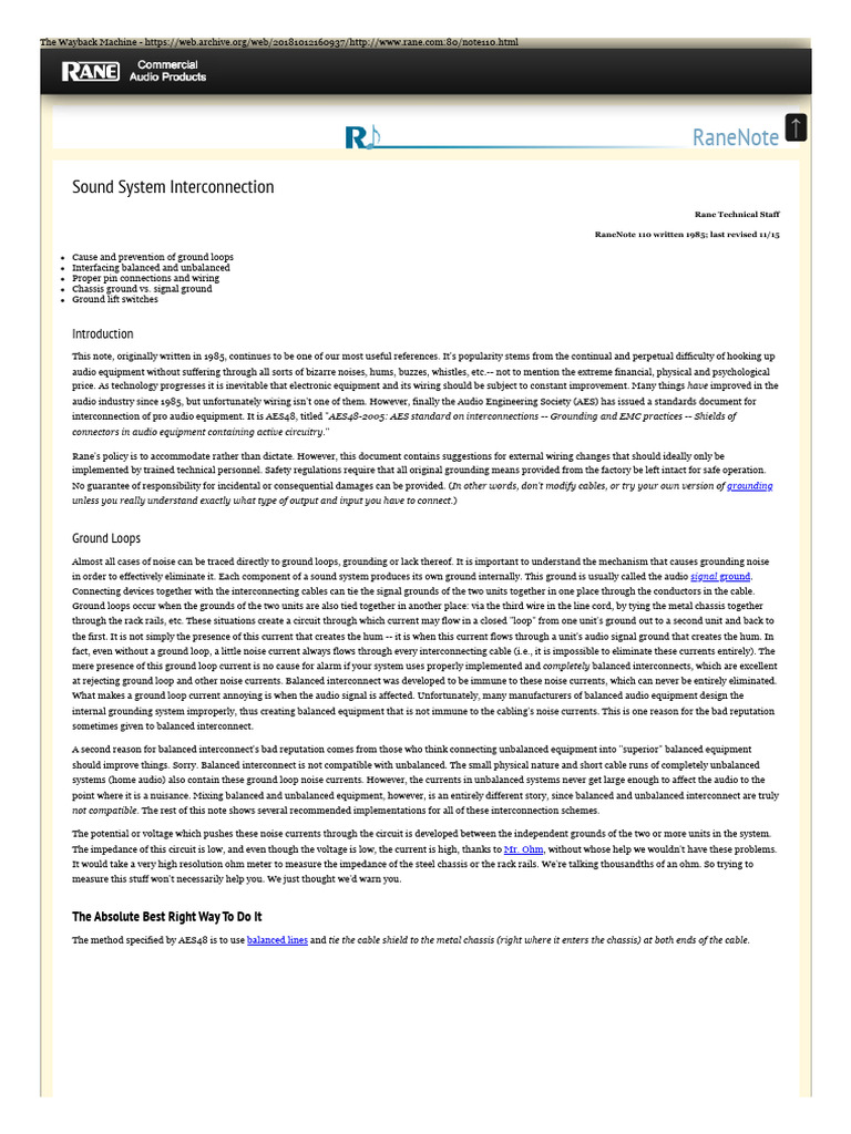Sound System Interconnection | PDF | Electrical Engineering | Electrical Components