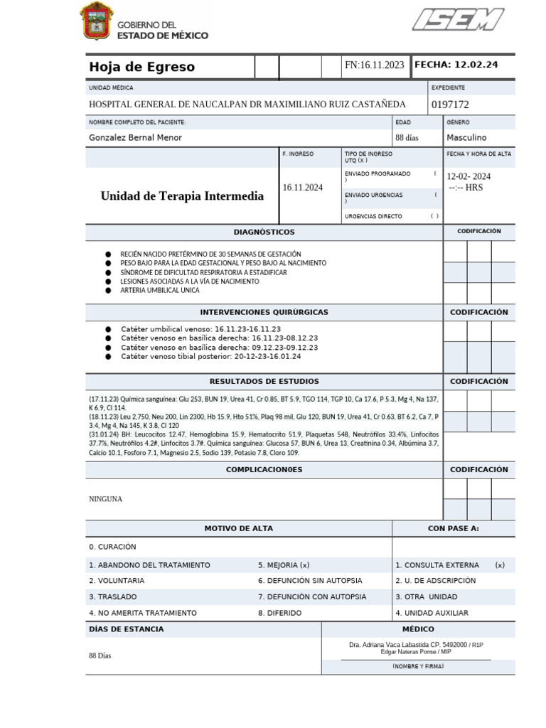 Gonzalez Bernal Rn Pre Alta Pdf Parto Prematuro Especialidades