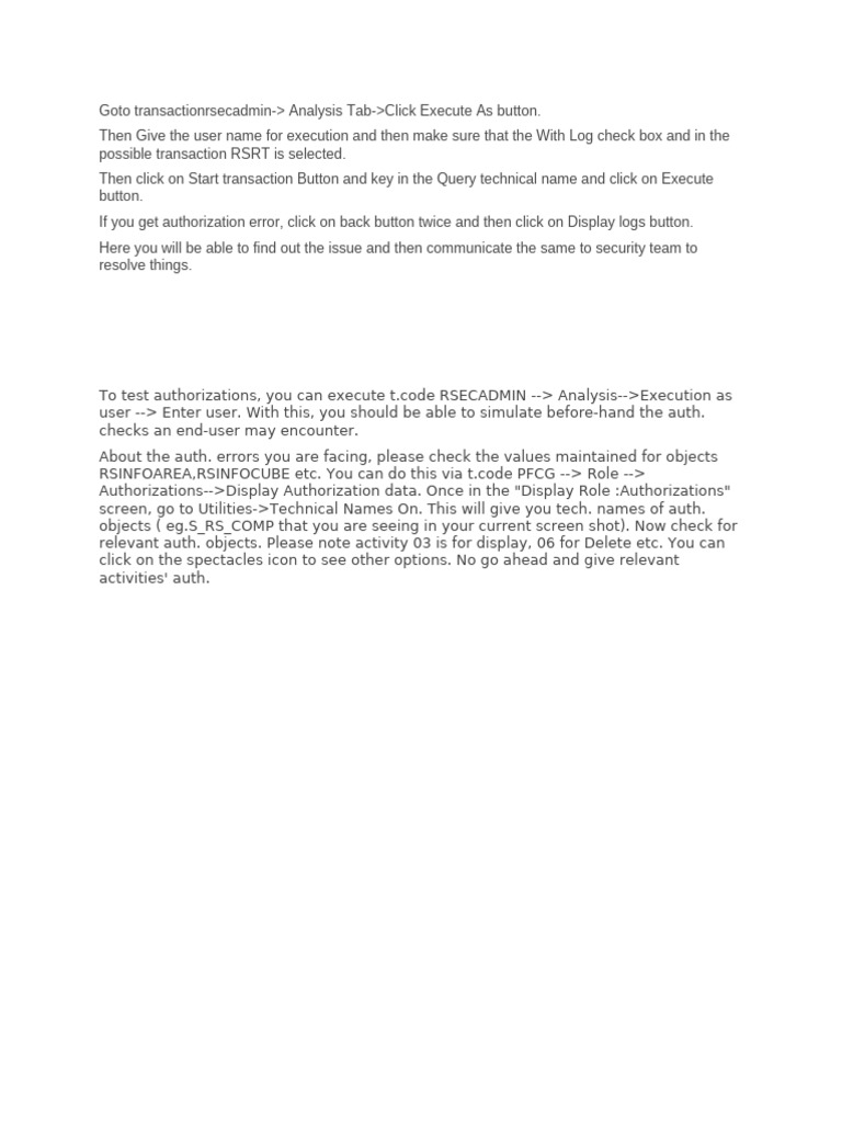 How To Find Authorization Check For BEX Query | PDF