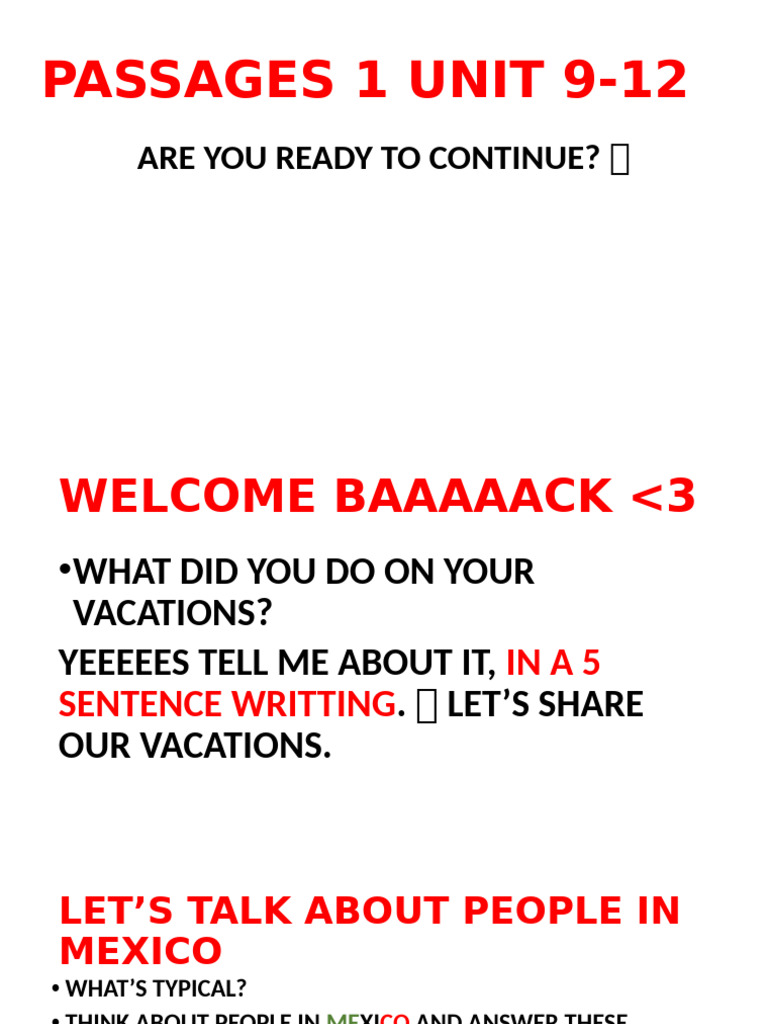 Passages 1 Unit 9-12 | PDF