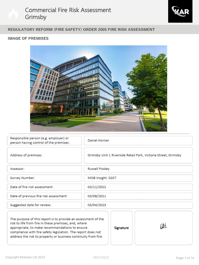 Example Fire Risk Assessment | PDF | Risk | Fire Safety