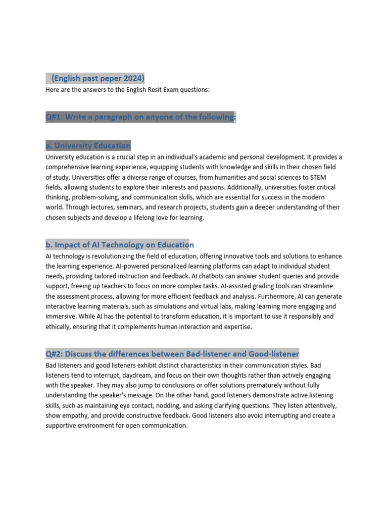 English Solved Past Papers Nursing | PDF | Communication | Ambiguity English Solved Past Papers Nursing | PDF | Communication | Ambiguity