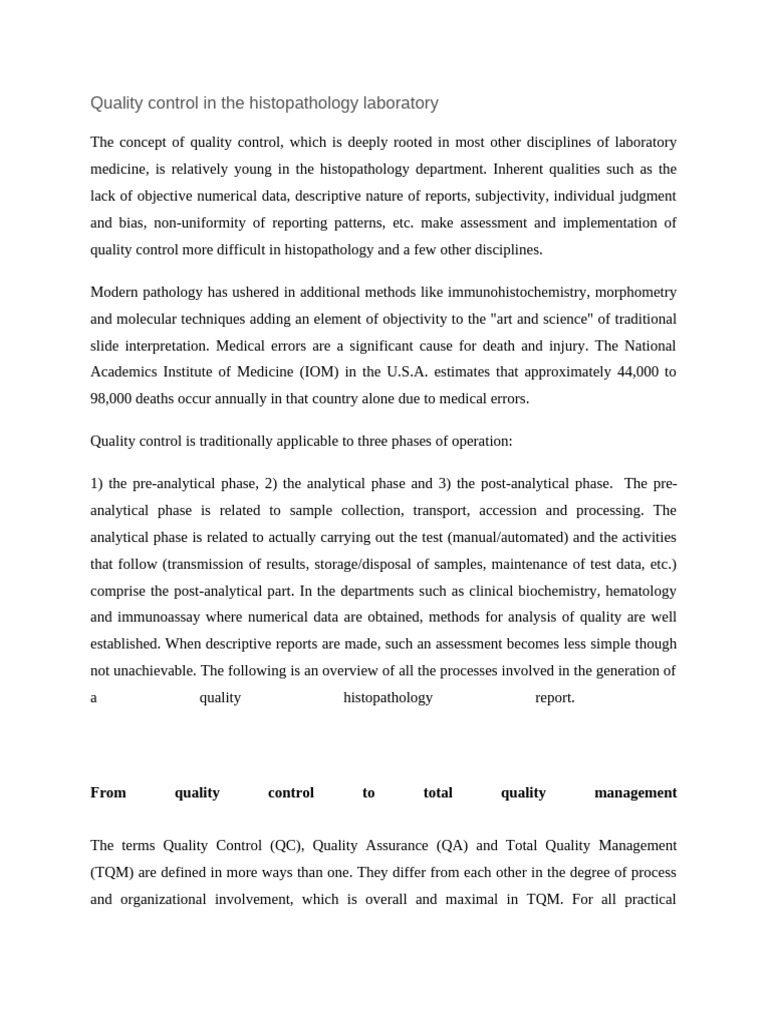 Quality Control in The Laboratory | PDF | Histopathology | Histology
