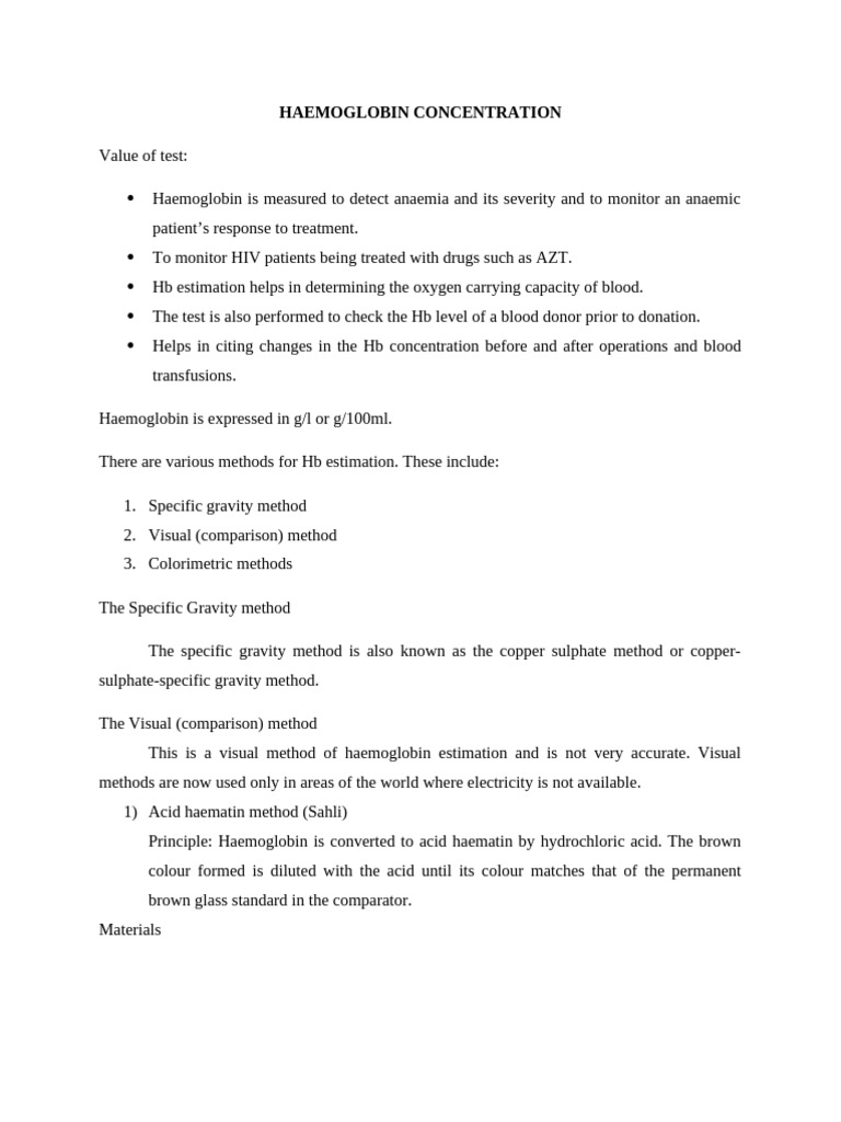 Haemoglobin Concentration Edited | PDF | Hemoglobin | Spectrophotometry