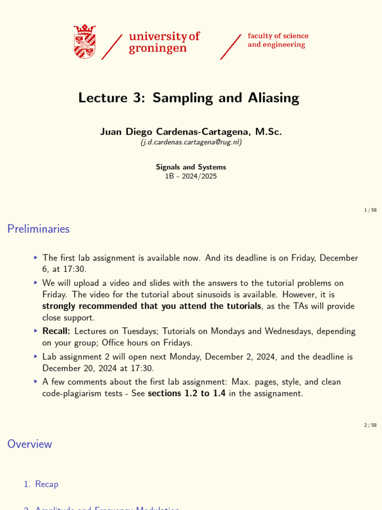 lec3-main3 | PDF | Sampling (Signal Processing) | Frequency Modulation
