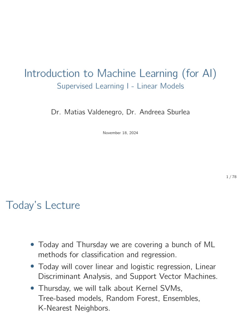 lecture3_supervised_learning_I | PDF | Errors And Residuals | Logistic Regression