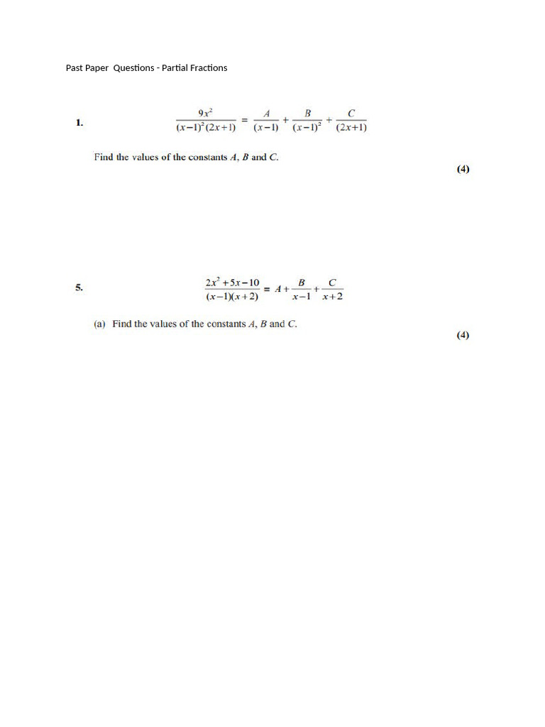 Partial Fractions Past Paper Questions | PDF
