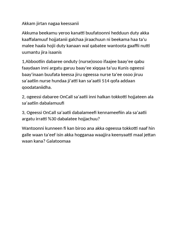 Akkam Jirtan Nagaa Keessanii | PDF