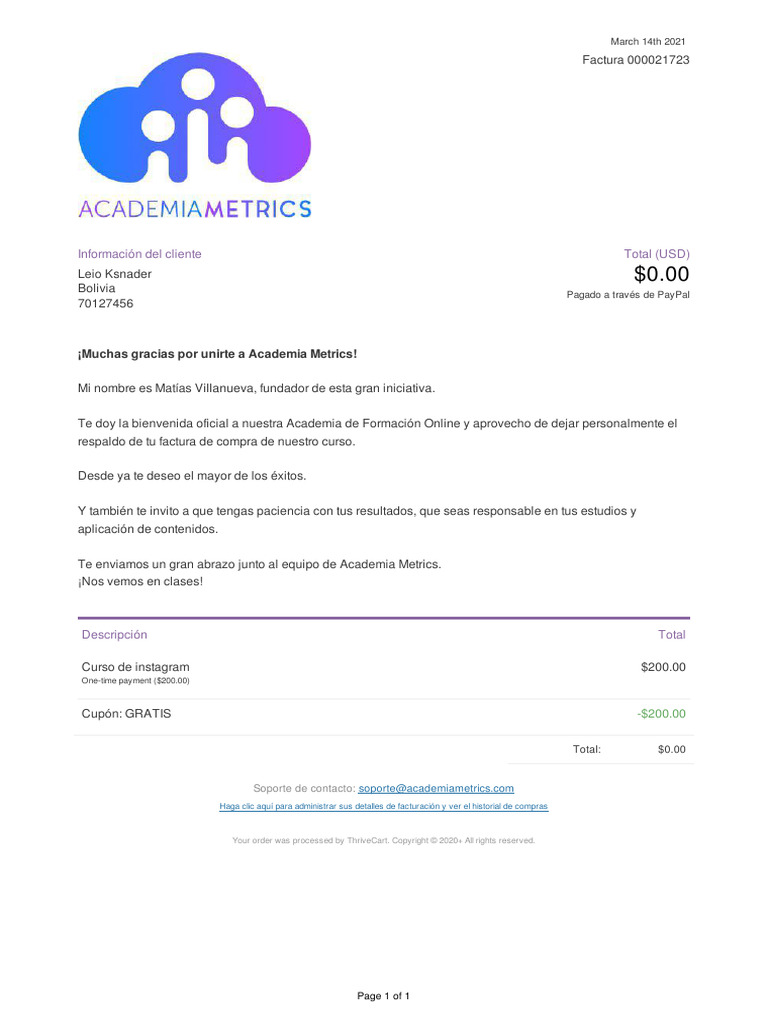 Academia Metrics_ Factura 000021723 | PDF Academia Metrics_ Factura 000021723 | PDF