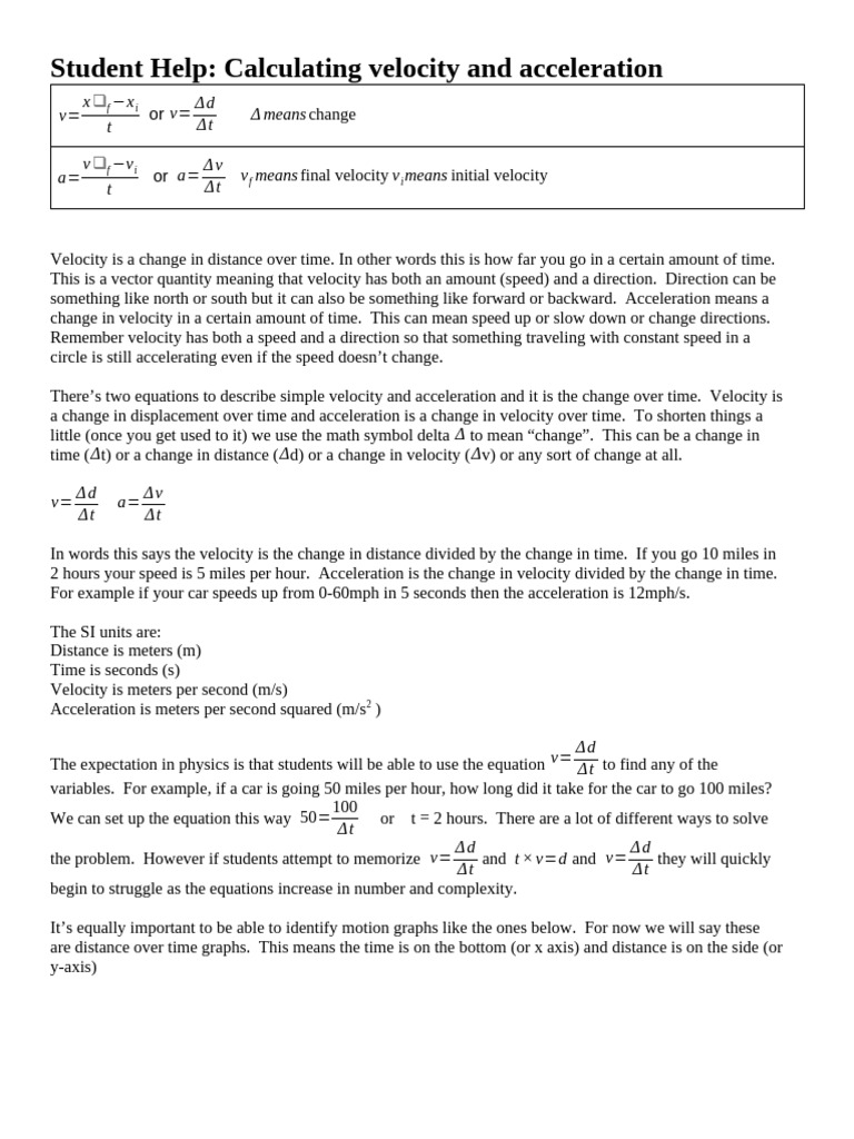 Student Help Calculating Velocity and Acceleration | PDF | Velocity | Acceleration