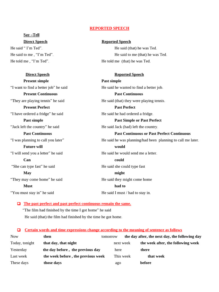 REPORTED SPEECH | PDF | Syntax | Semantic Units