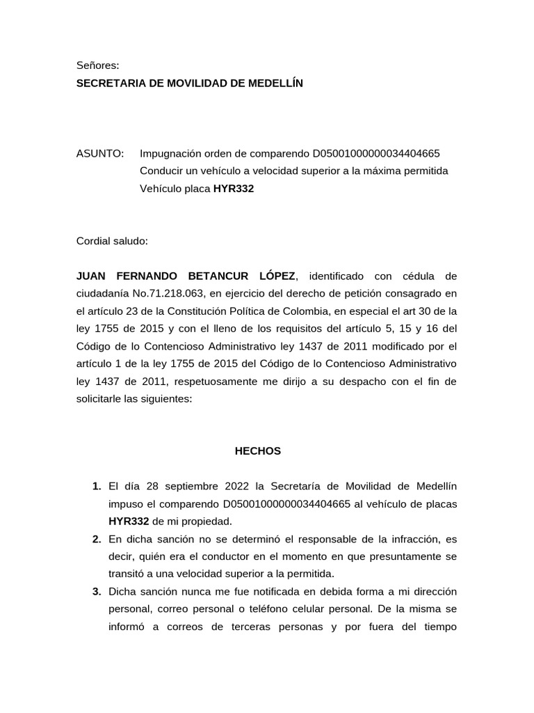 Impugnación Fotomulta | PDF | Debido al proceso | Multa (pena)