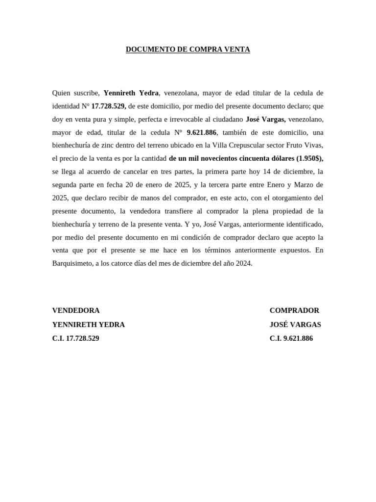 Documento de Compra Venta | PDF