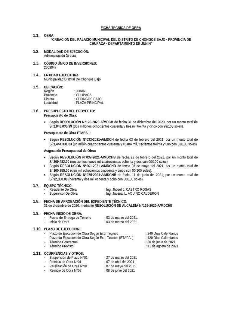 01. Ficha Técnica de Obra | PDF