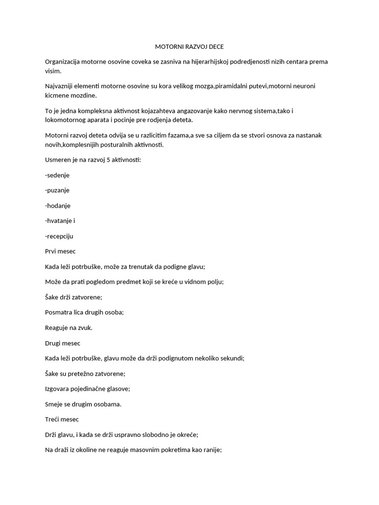Motorni Razvoj Dece | PDF