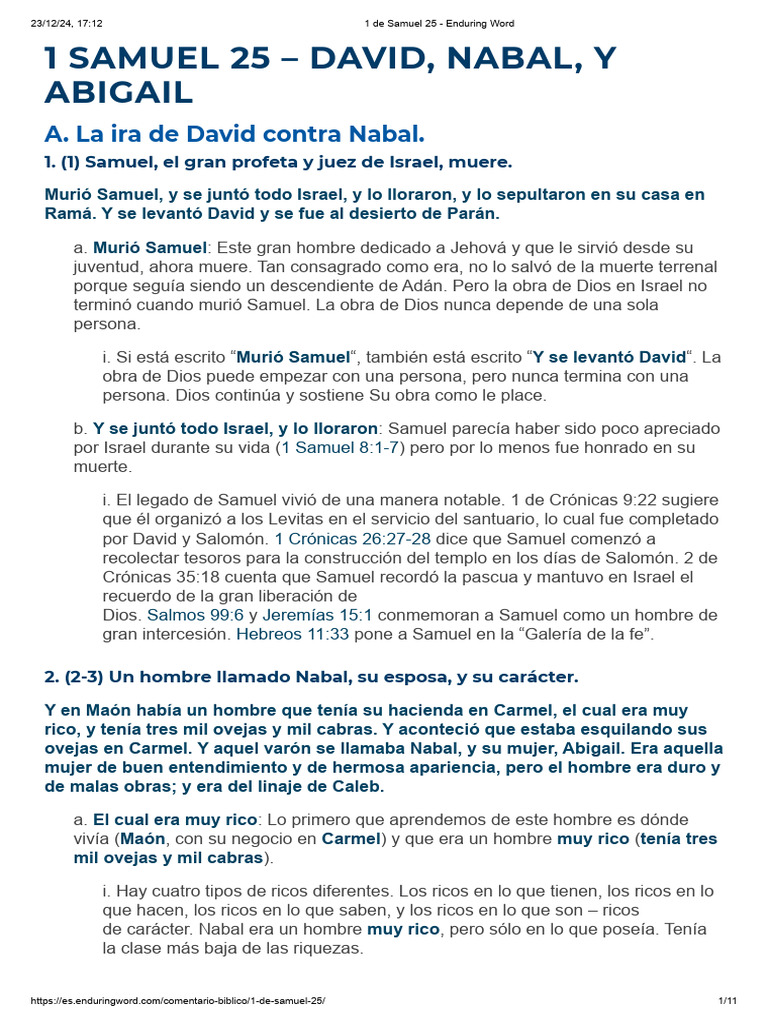 1 Samuel 25 – David, Nabal, y Abigail | PDF | David | Saulo