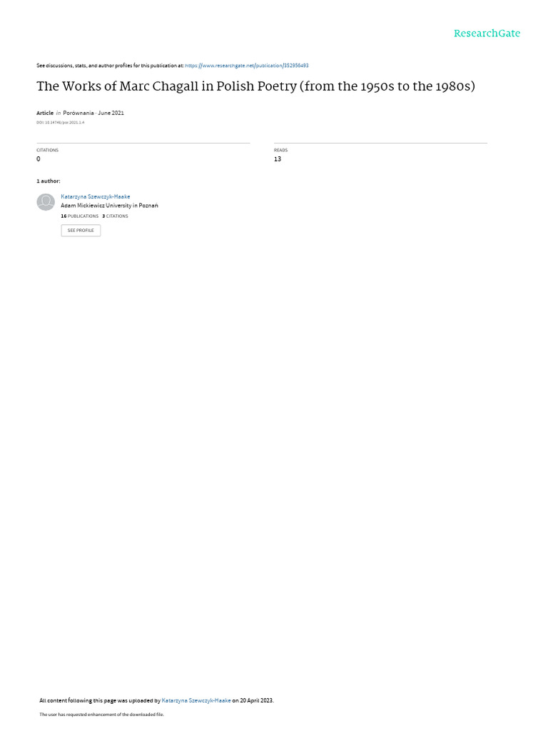 The Works of Marc Chagall in Polish Poetry | PDF