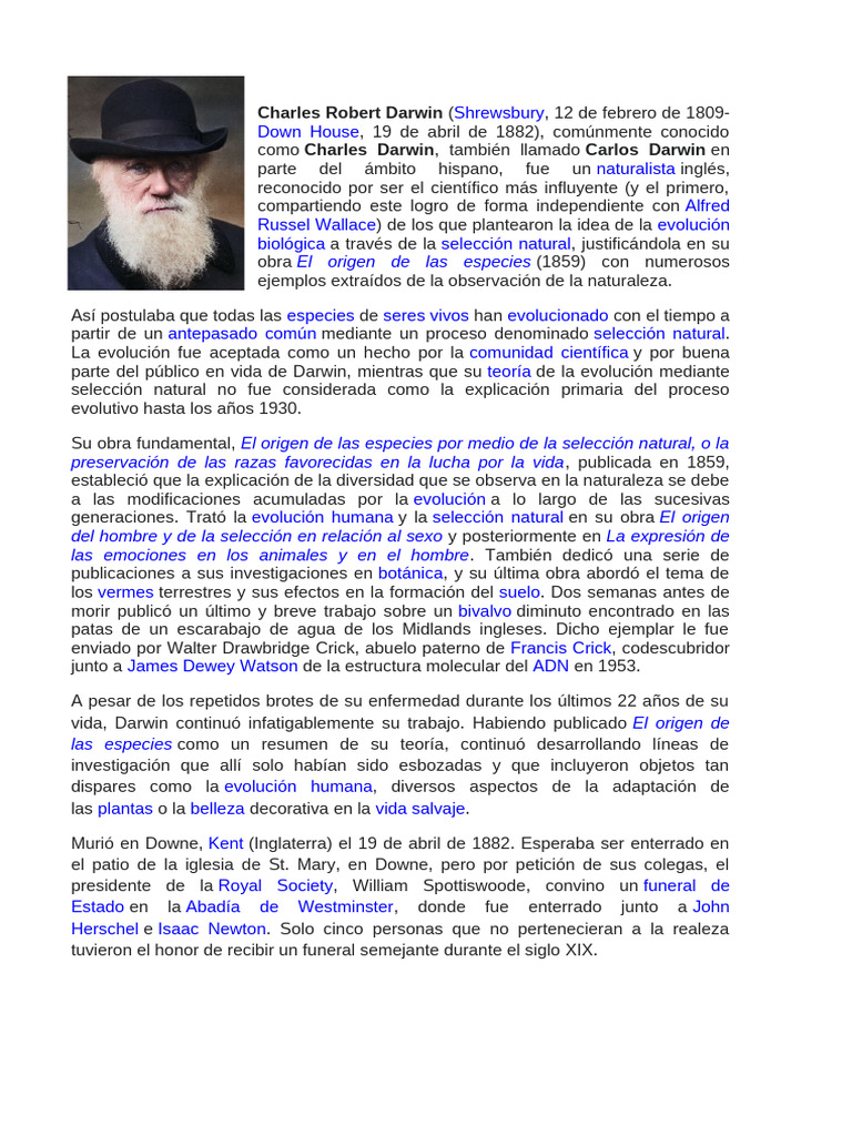 Biografia - Charles Robert Darwin | PDF | Charles Darwin | Evolución