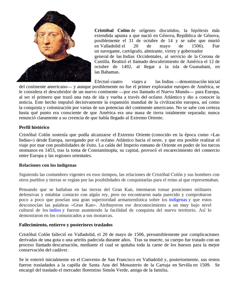 Cristóbal Colón: Vida y Legado Histórico | PDF | Cristobal colon