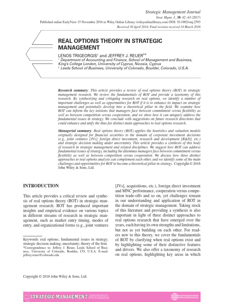 Trigeorgis 2016 - Real Options Theory in Strategic Management | PDF | Option (Finance ...