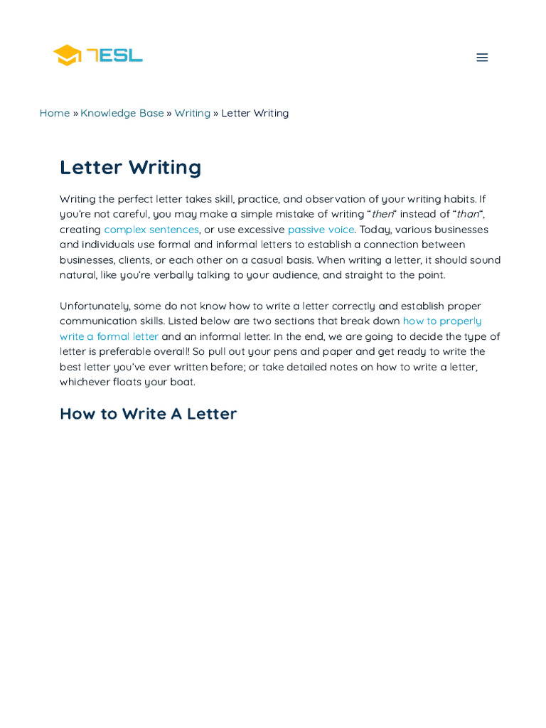 Letter Writing • 7ESL (1) | PDF | Human Communication