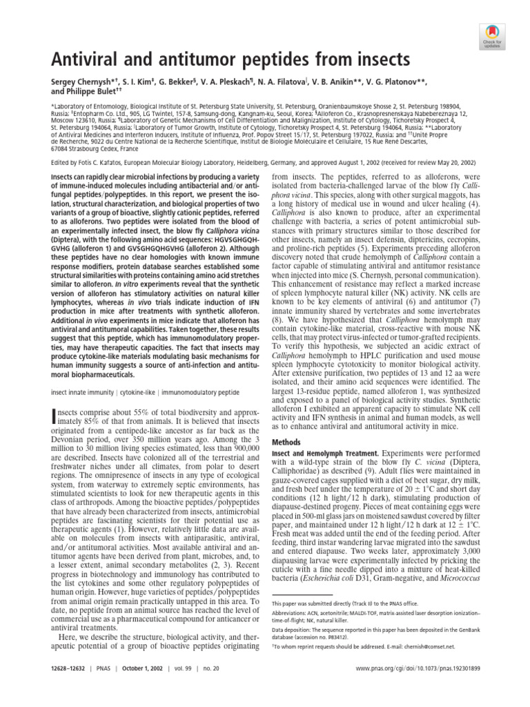 Insect-Derived Antiviral Peptides | PDF | Natural Killer Cell | Interferon