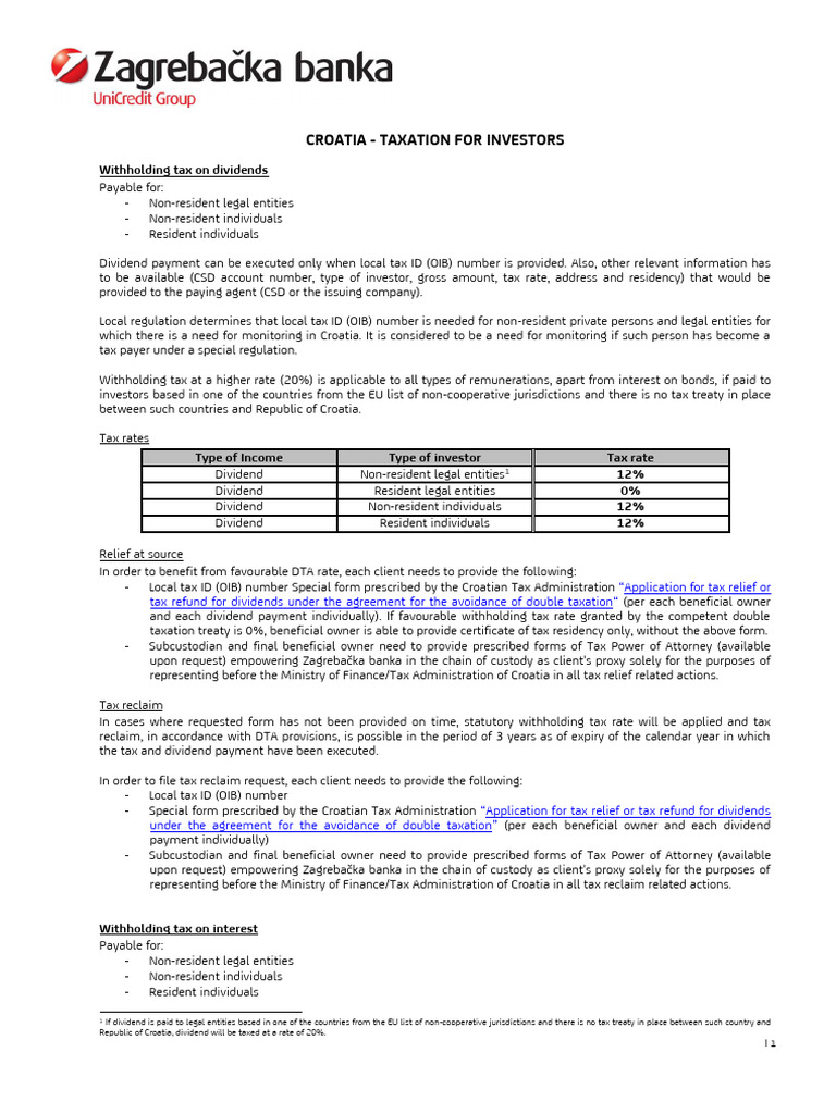 ZABA - Croatia - Taxation Summary | PDF | Double Taxation | Taxes