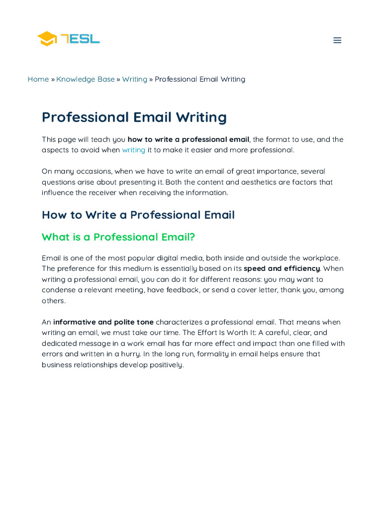 Professional Email Writing - 7ESL | PDF | Human Communication