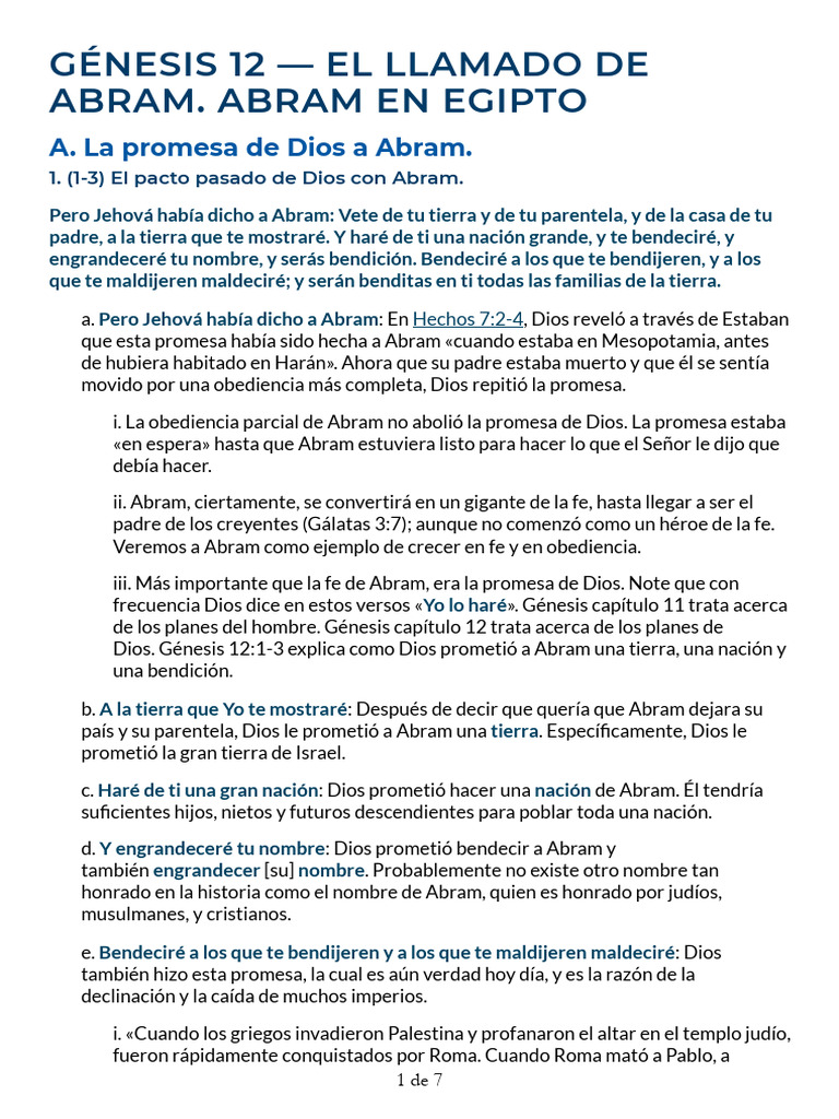 Génesis 12 - El Llamado de Abram. Abram en Egipto | PDF | Abrahán | Jacob