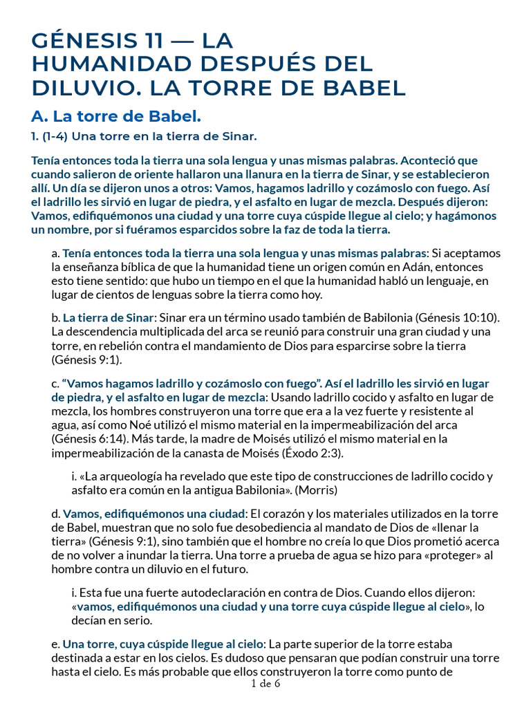 Génesis 11 - La Humanidad Después Del Diluvio. La Torre de Babel | PDF | Abrahán | Libro del Génesis