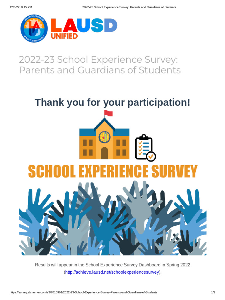2022-23 School Experience Survey - Parents and Guardians of Students | PDF