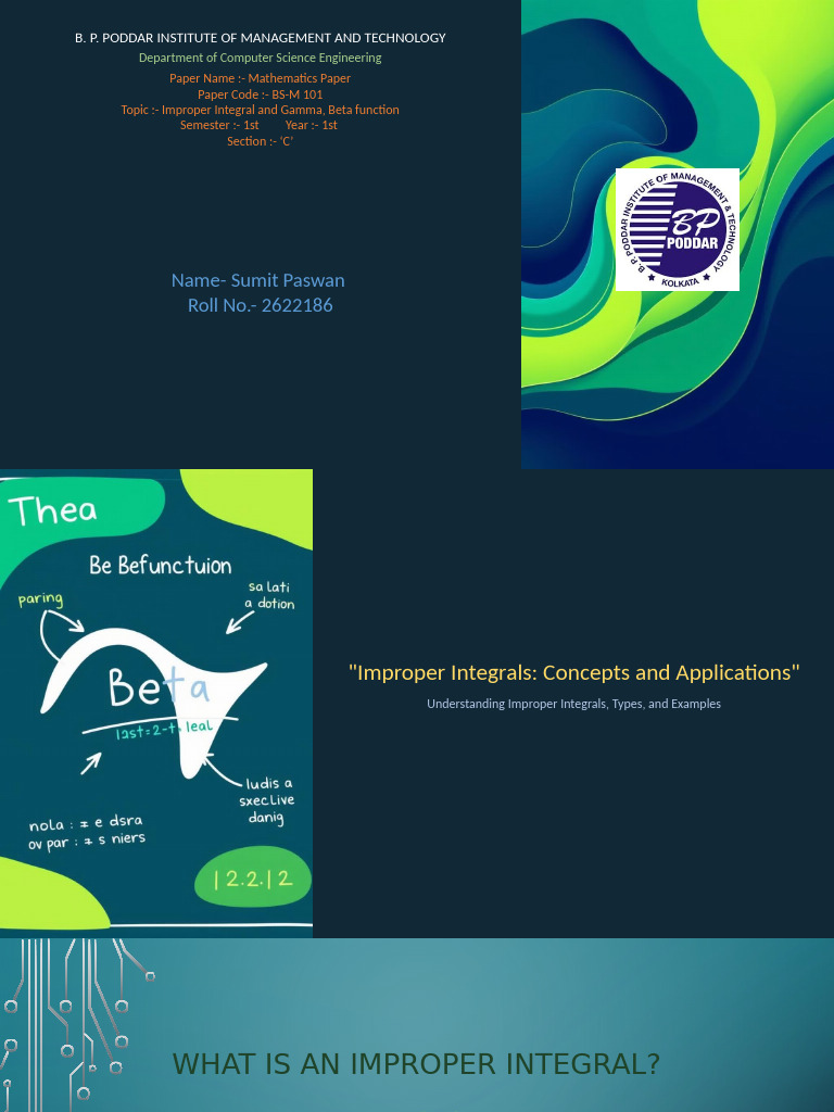 Improper Integrals And Special Functions Gamma And Beta Pdf Integral Function Mathematics