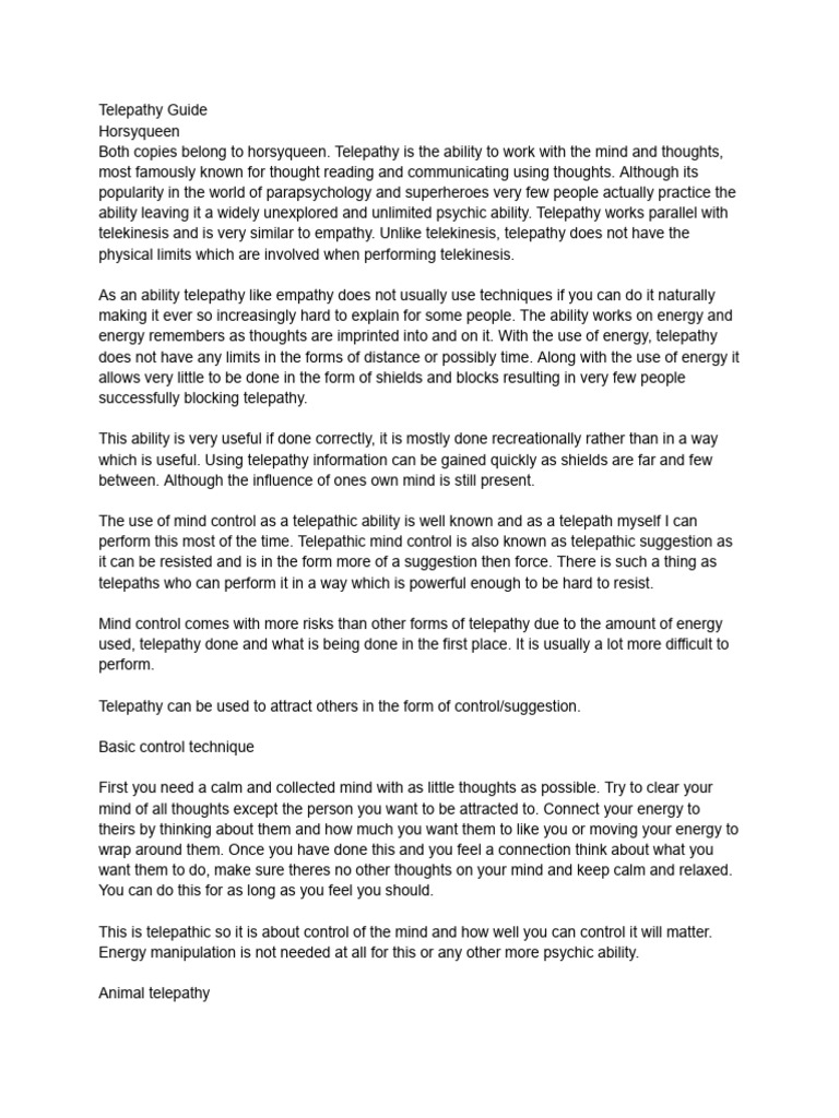 Telepathy guide | PDF | Telepathy | Thought