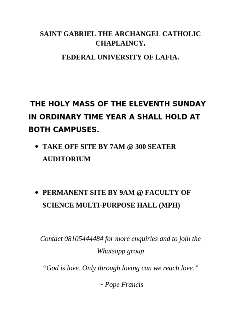 Saint Gabriel The Archangel Catholic Chaplaincy | PDF