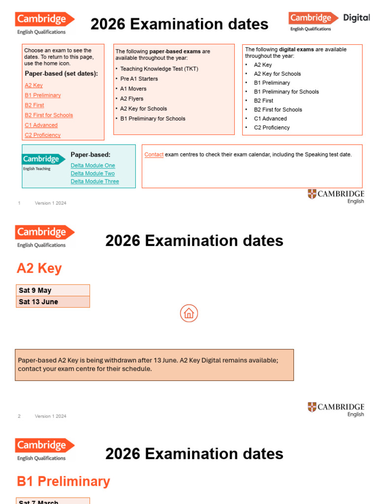 Examination Dates 2026 | PDF | Language Education | Cambridge