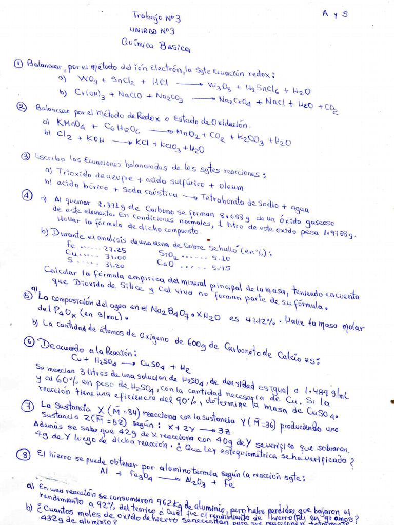 Trabajo Unidad 3 Quim. | PDF