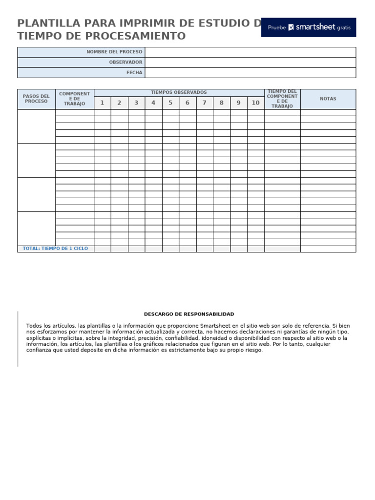 IC Printable Process Time Study 28061 - WORD - ES | PDF