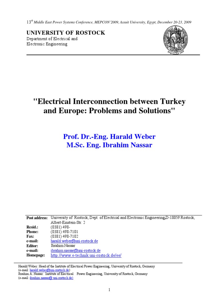 Electrical Interconnection Between Turkey and Europe Problems and ...