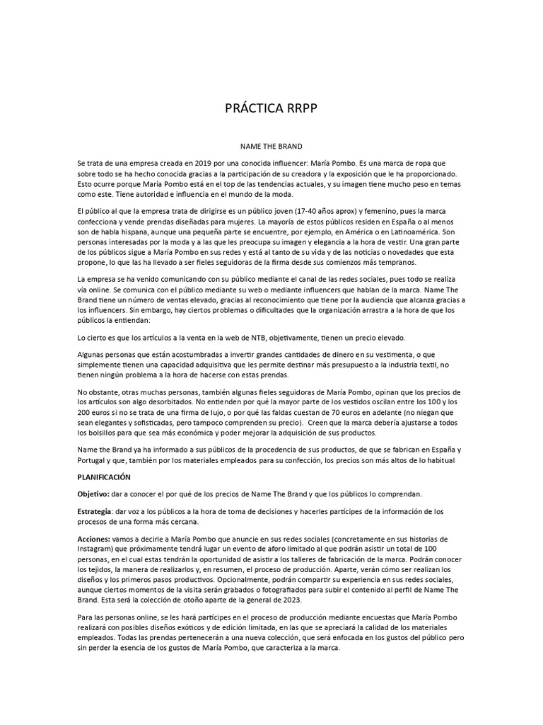 Práctica RRPP | PDF | Moda | Ropa