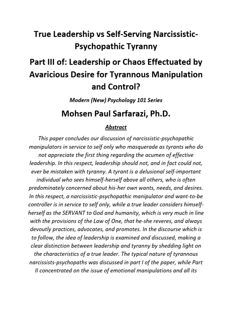 Leadership vs Tyranny: A Psychological Analysis | PDF | Leadership ...