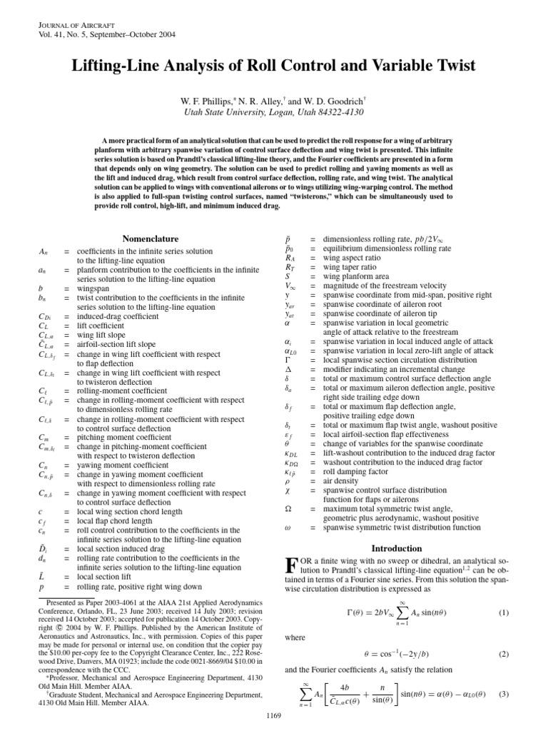 Lifting Line Analysis of Roll Control and Variable Twist (Phillips, Alley, Goodrich) | PDF ...