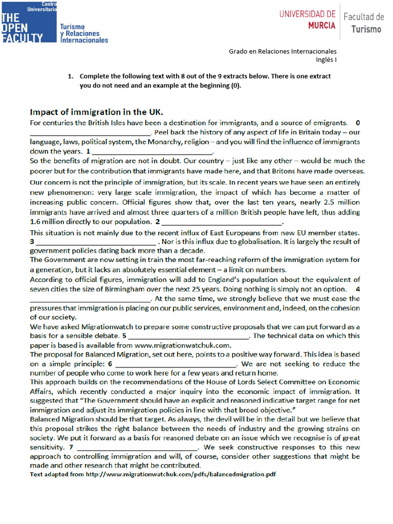 BLOCK 2 - UNIT 2 - Limits To Immigration Reading Comprehension | PDF